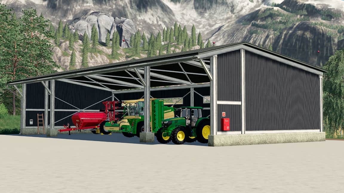FS19 Mods • The Placeable Vehicle Shed (with Workshop) • Yesmods